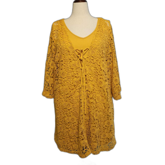 Lane Bryant | Dresses | Lane Bryant Gold Bell Sleeve Crocheted Shift ...